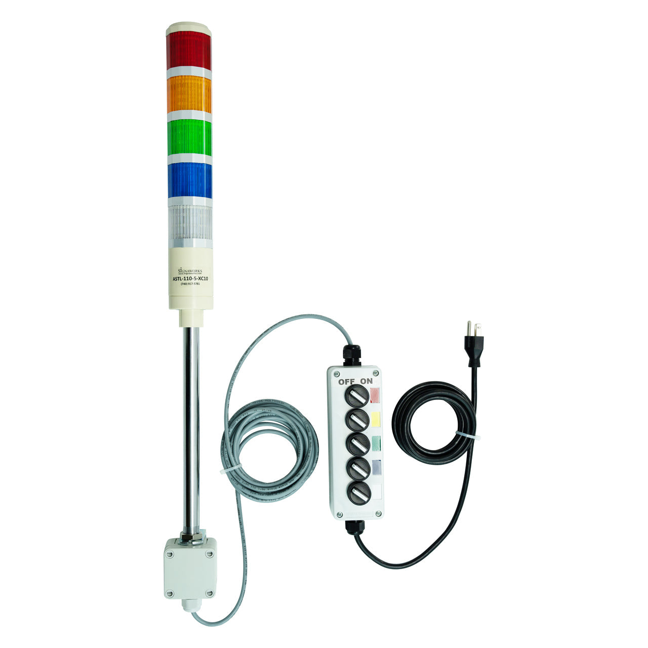 LED Andon Tower Light with 10FT Extended Cable Continuous 1-5 Stack Li ...