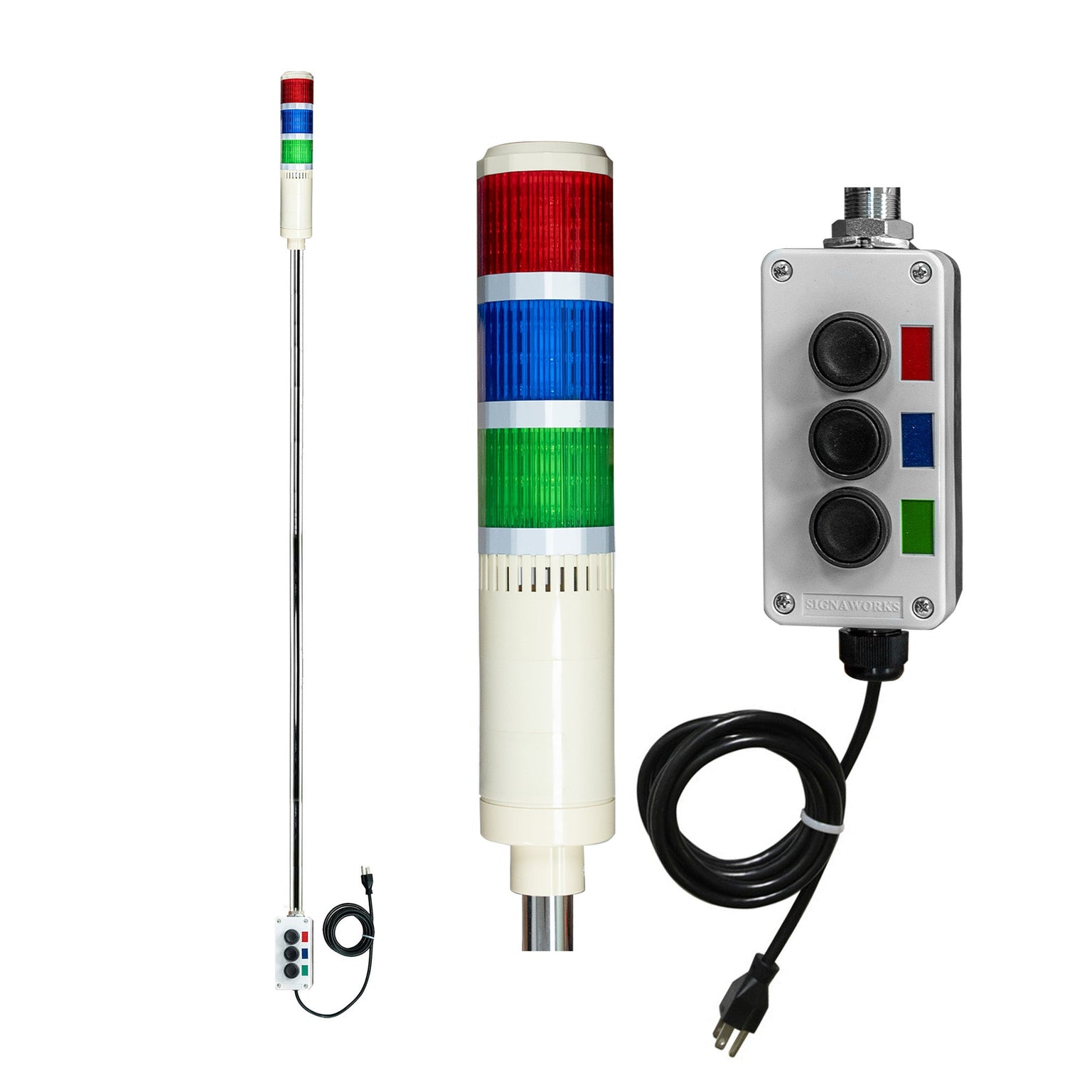 LED Andon Tower Light 5 FT Pole with Buzzer Red Blue Green 110V AC Ful ...
