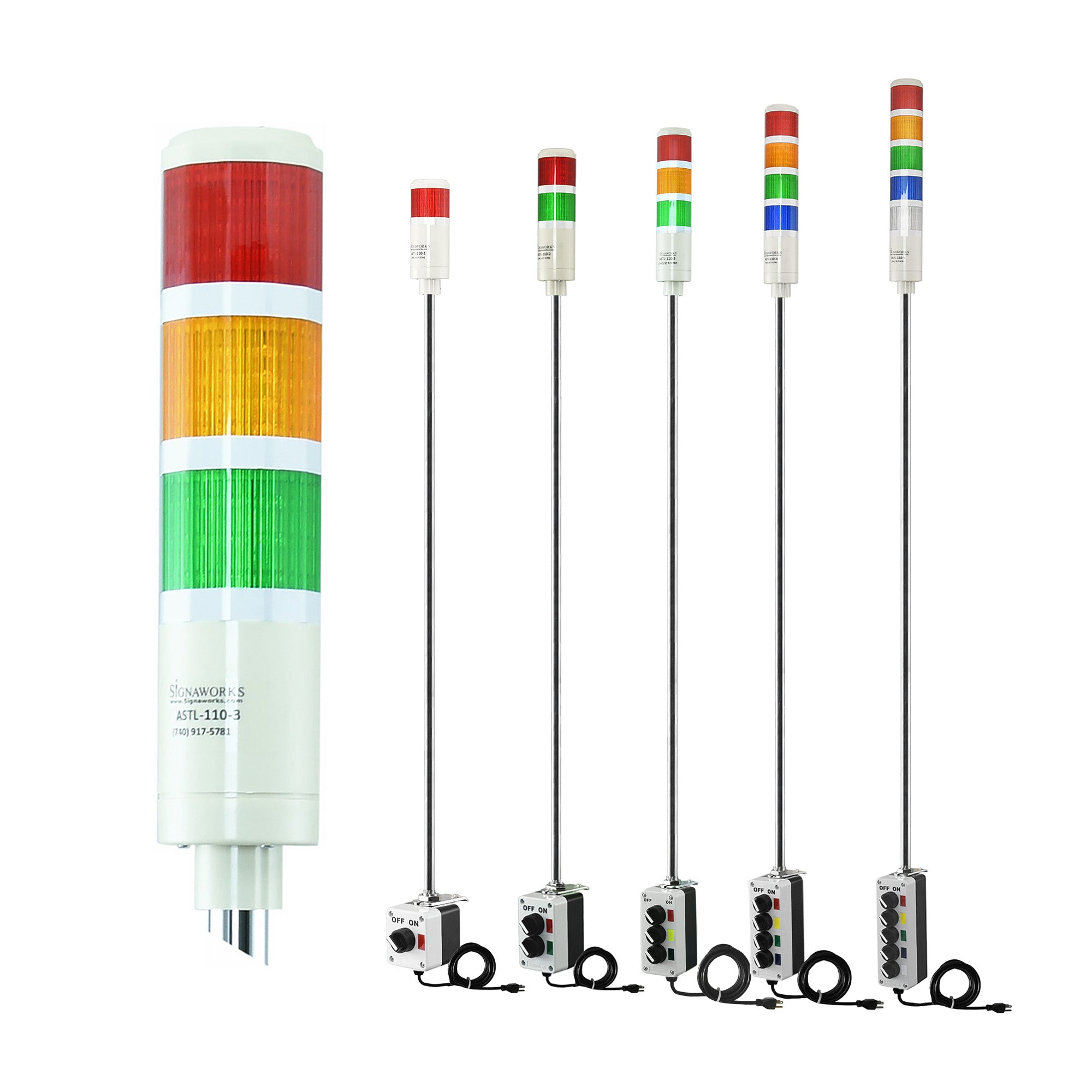 Extended 5 Foot (60") Pole 110V AC 1-5 LED Andon Tower Light System ...
